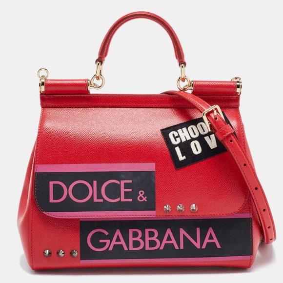 Dolce & Gabbana | Bags | Dolce Gabbana Red Leather Medium Miss Sicily ...